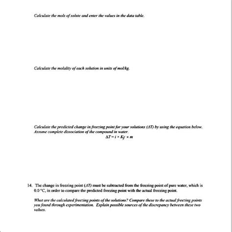 solved colculate the mols of solute and enter the values in the data