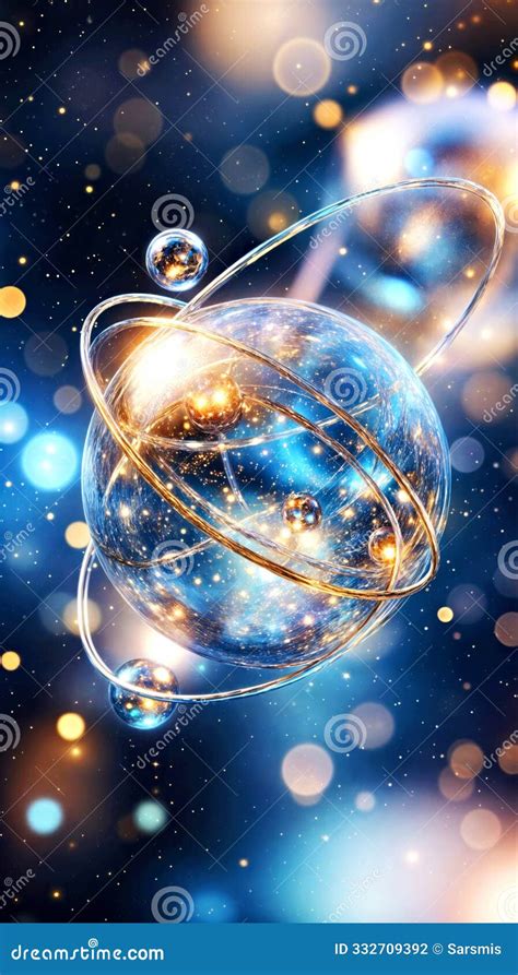 Futuristic Quantum Atom Model With Vibrant Glowing Particles On