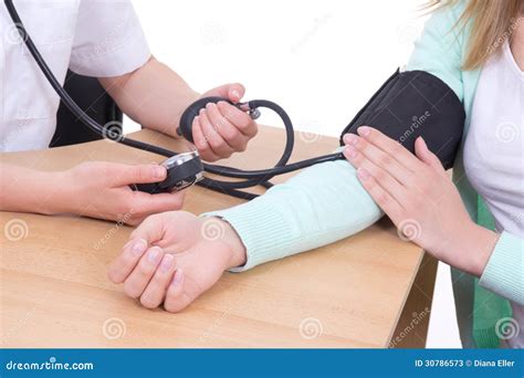 Blood Pressure Measuring In Clinic Stock Image Image Of Nurse