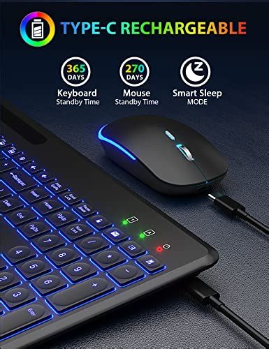 Wireless Keyboard And Mouse 7 Backlit Effects Quiet Light Up Keys Sleep Mode Phone Holder