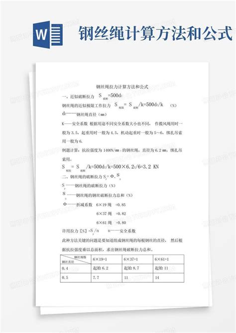 钢丝绳计算方法和公式Word模板下载 编号lxzvrnyg 熊猫办公