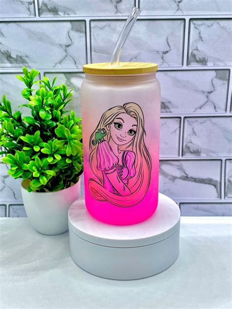 Rapunzel 16oz Pink Watercolor Frosted Glass Tumbler With Bamboo Lid