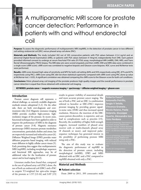 Pdf A Multiparametric Mri Score For Prostate Cancer Detection