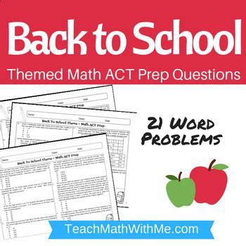 Back To School Theme Math ACT Prep Worksheet Practice Questions