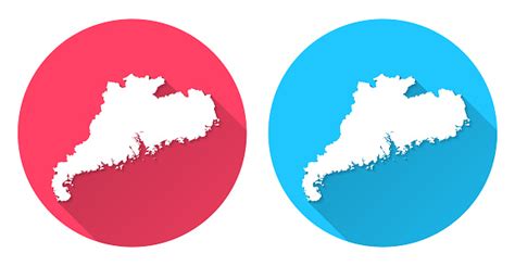 Guangdong Map Round Icon With Long Shadow On Red Or Blue Background Stock Illustration