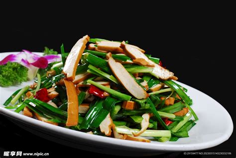 韭菜炒豆干摄影图 传统美食 餐饮美食 摄影图库 昵图网
