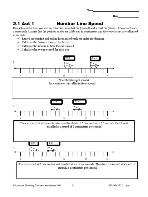Number Line Speed And Distance Exercise Pdf Speed Physics