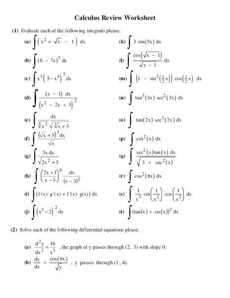 Integrals Worksheet For 12th Higher Ed Lesson Planet