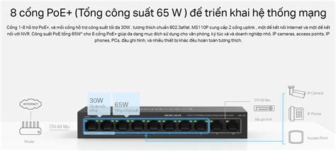 Switch Chia Mạng Mercusys MS110P (10 cổng 10/100Mbps với 8 cổng PoE+ ...