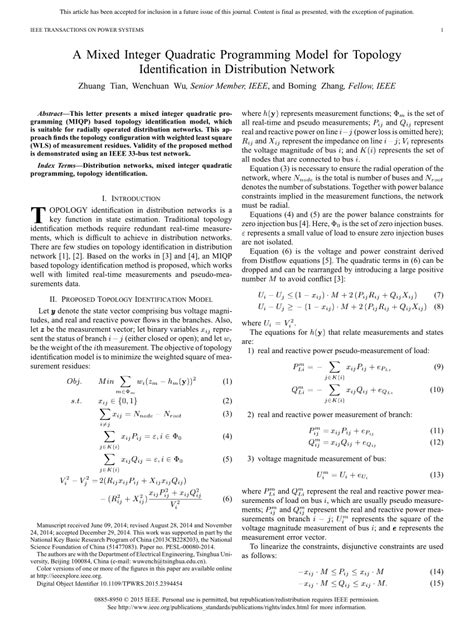Pdf A Mixed Integer Quadratic Programming Model For Topology