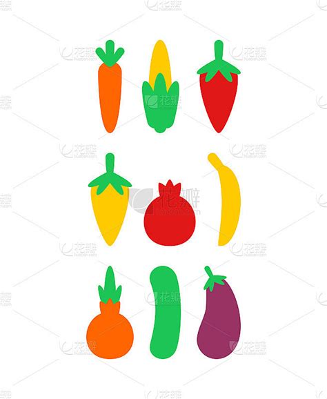 蔬菜设置标志图标胡萝卜和玉米辣椒和黄瓜