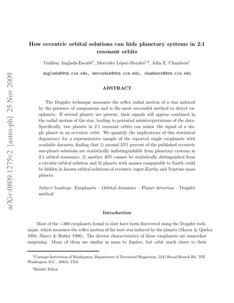 Pdf How Eccentric Orbital Solutions Can Hide Planetary Systems In 21