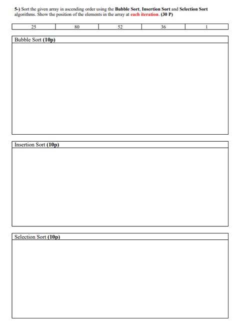 Solved Sort The Given Array In Ascending Order Using The Chegg Com