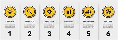 Workflow Infographic With Six Optional Outline Data Communication For Business Report Stock