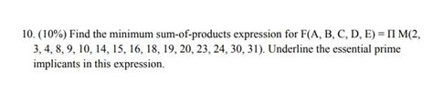 Solved 10 10 Find The Minimum Sum Of Products Chegg Com