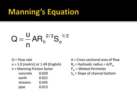 Ppt Mannings Equation Powerpoint Presentation Free Download Id