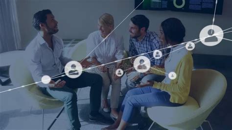 Animation Of Network Of Connections Over Diverse Business People In Office Stock Footage Video