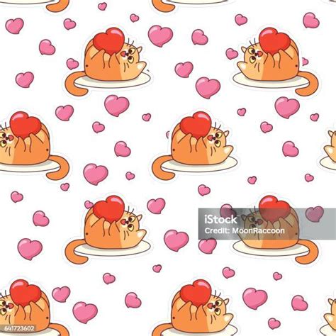뚱뚱한 고양이 심장 완벽 한 패턴을가지고 노는입니다 발렌타인 데이 벡터 디자인 0명에 대한 스톡 벡터 아트 및 기타 이미지 0명 라벨 배지 Istock