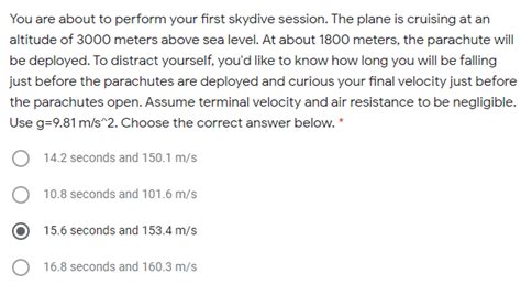 Solved You Are About To Perform Your First Skydive Session Chegg