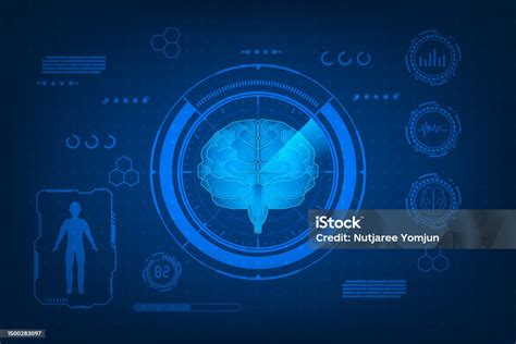 의료 의료를 통한 뇌의 벡터 분석 Mri 스캔 인터페이스의 기술 Humen 그래픽 Mri 스캔에 대한 스톡 벡터 아트 및 기타