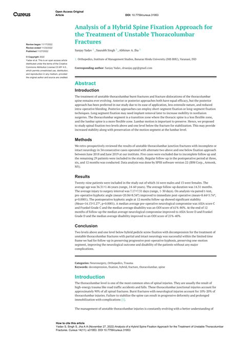 Pdf Analysis Of A Hybrid Spine Fixation Approach For The Treatment Of