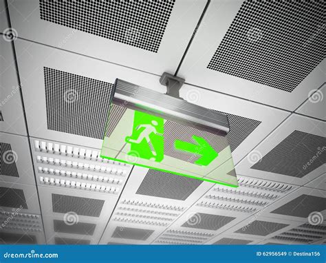 Exit Sign Hanging On Suspended Ceiling Stock Illustration Illustration Of Fixture Equipment