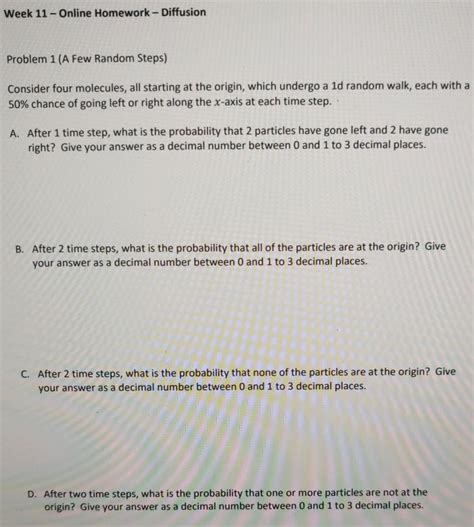 Solved Week Online Homework Diffusion Problem A Chegg