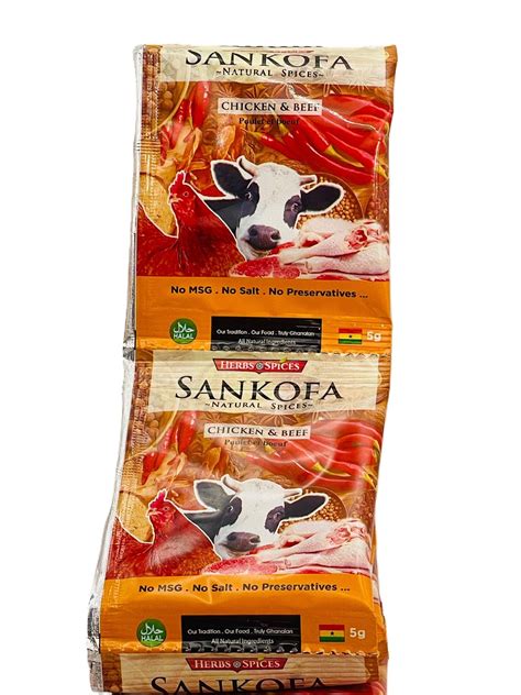 Sankofa Chicken And Beef Seasoning 5g Strip Of 12 Sachets 5g Each Hala