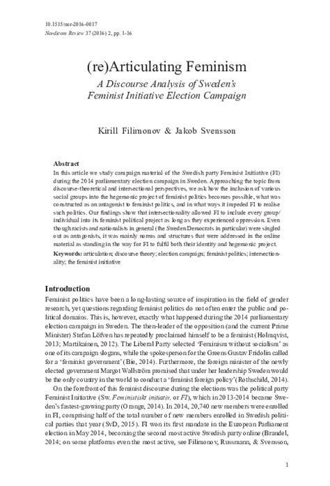 Pdf Re Articulating Feminism A Discourse Analysis Of Swedens