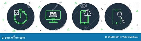 Set Line Monitor With Faq Information Mobile Exclamation Mark Stopwatch And Phone Diagnostics