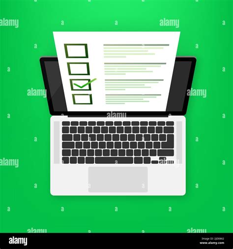 Laptop With Online Exam On Green Background Vector Illustration Stock