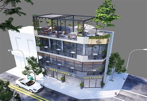 Thiết Kế Quán Cafe Khung Thép Tiền Chế Tầng Siêu Đẹp