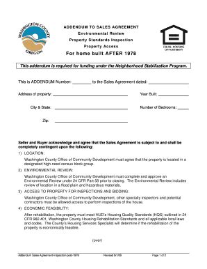 Fillable Online Co Washington Or Addendum Sales Agreement Post 1978 For