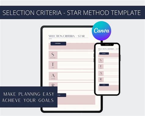 Star Method Selection Criteria Template Canva Job Planner Etsy Australia