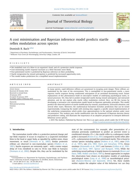 Pdf A Cost Minimisation And Bayesian Inference Model Predicts Startle