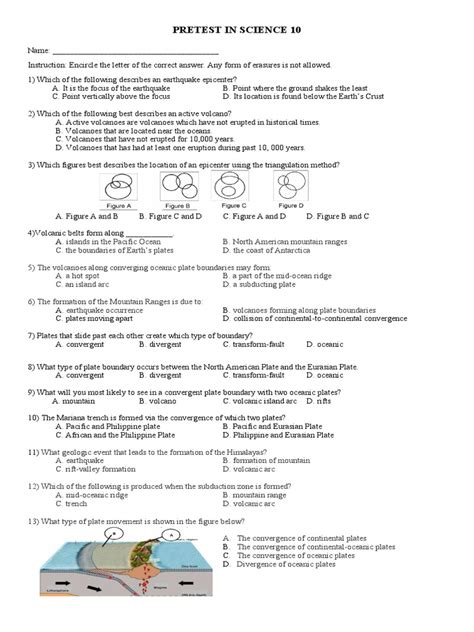 grade 10 science q1 pre test pdf plate tectonics volcano