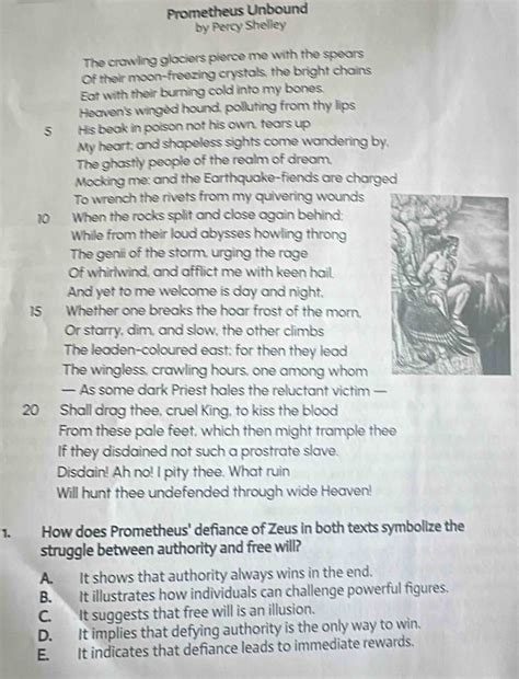 Solved Prometheus Unbound By Percy Shelley The Crawling Glaciers Pierce Me With The Spears Of