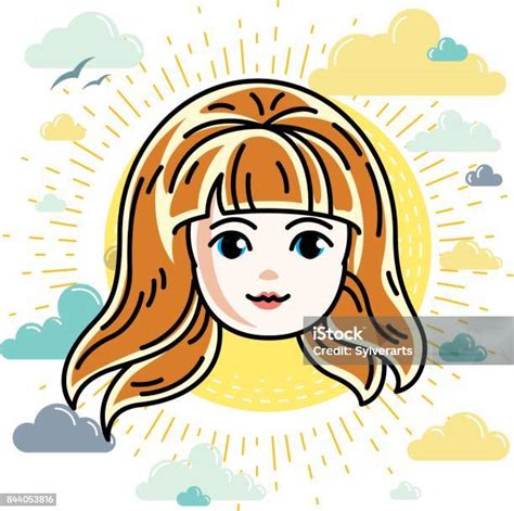 여자 얼굴 인간의 머리입니다 벡터 문자 세련 된 머리와 아름 다운 빨간 머리 십 대 개성 개념에 대한 스톡 벡터 아트 및 기타