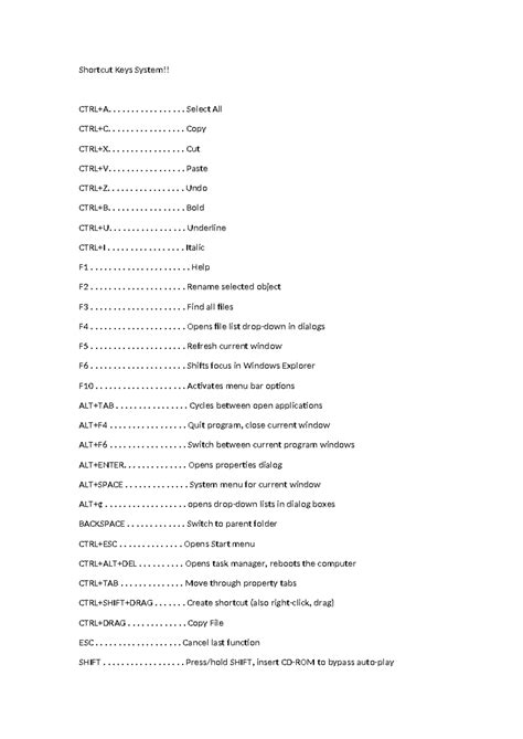 shortcut keys system shortcut keys system ctrl a