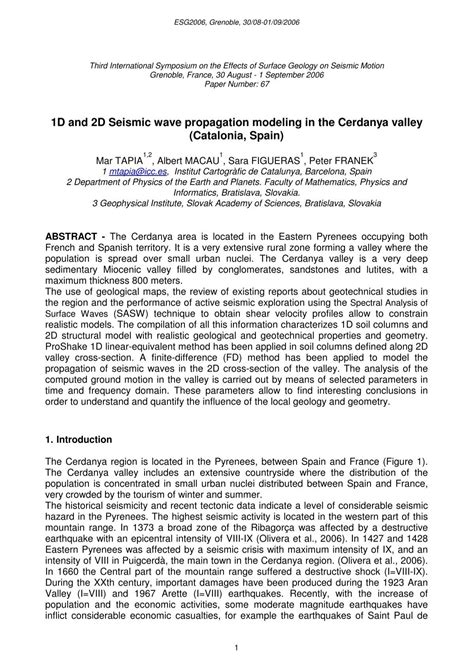 1d And 2d Seismic Wave Propagation Modeling In The Cerdanya