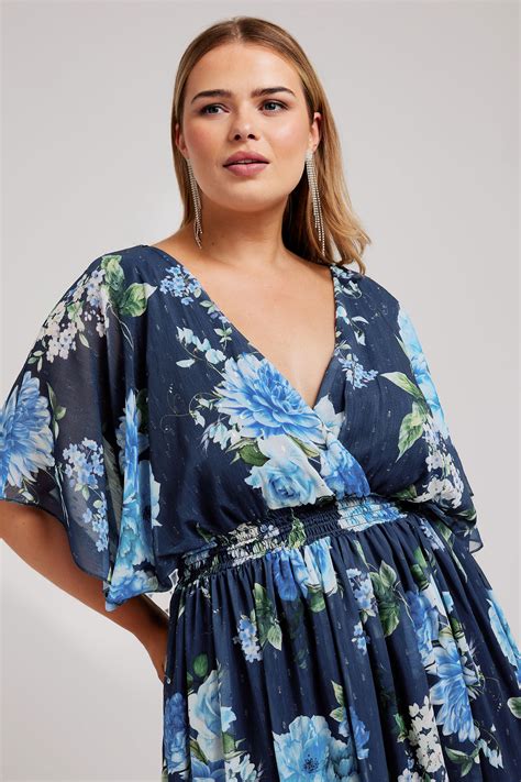 Yours London Plus Size Navy Blue Floral Print Wrap Midi Dress Yours