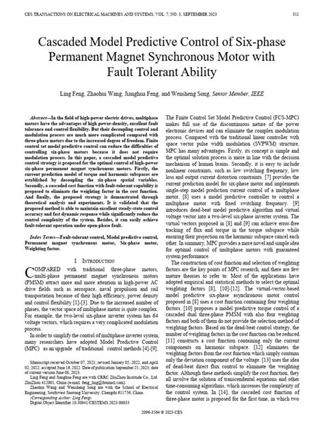 Microsoft Word 9 Tems 2021 0043r2 Cascaded Model Predictive Control Of Six Phase Permanent