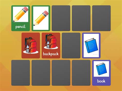 Classroom Objects Matching Game Parejas