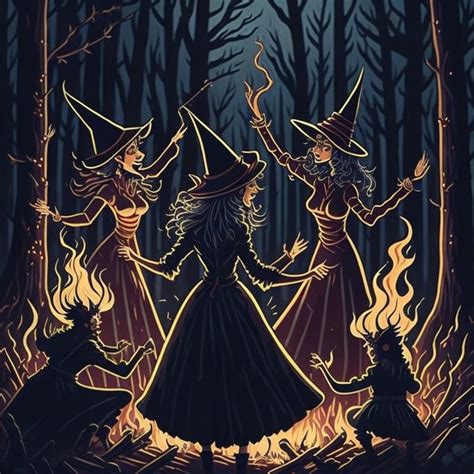 Vintage Witches Dancing Around Bonfire Art Print Etsy