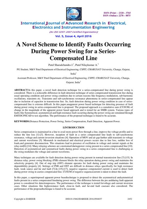 Pdf A Novel Scheme To Identify Faults Occurring During Power Swing For A Series Compensated Line