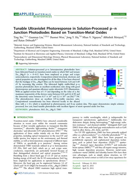 Pdf Tunable Ultraviolet Photoresponse In Solution Processed Pn