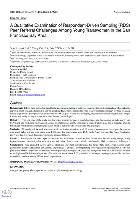 Pdf A Qualitative Examination Of Respondent Driven Sampling Rds