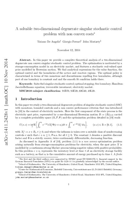 Pdf A Solvable Two Dimensional Degenerate Singular Stochastic Control Problem With Non Convex