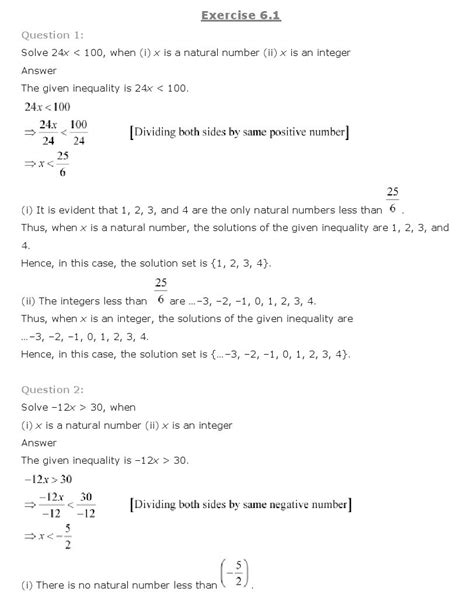Linear Inequalities Class 11 Mathematics Ncert Solutions