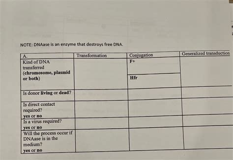 Solved Note Dnaase Is An Enzyme That Destroys Free Dna Chegg